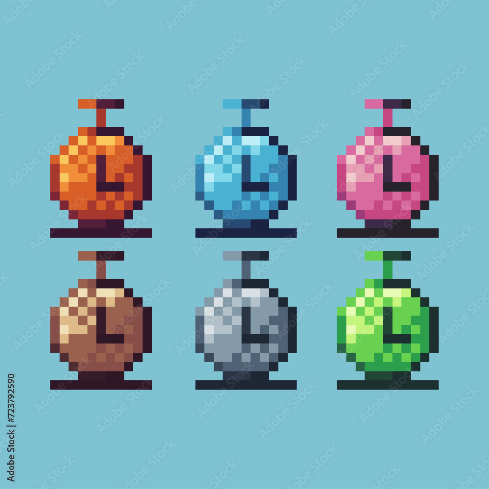 Pixel art sets icon of clock variation color. clock watch icon on ...