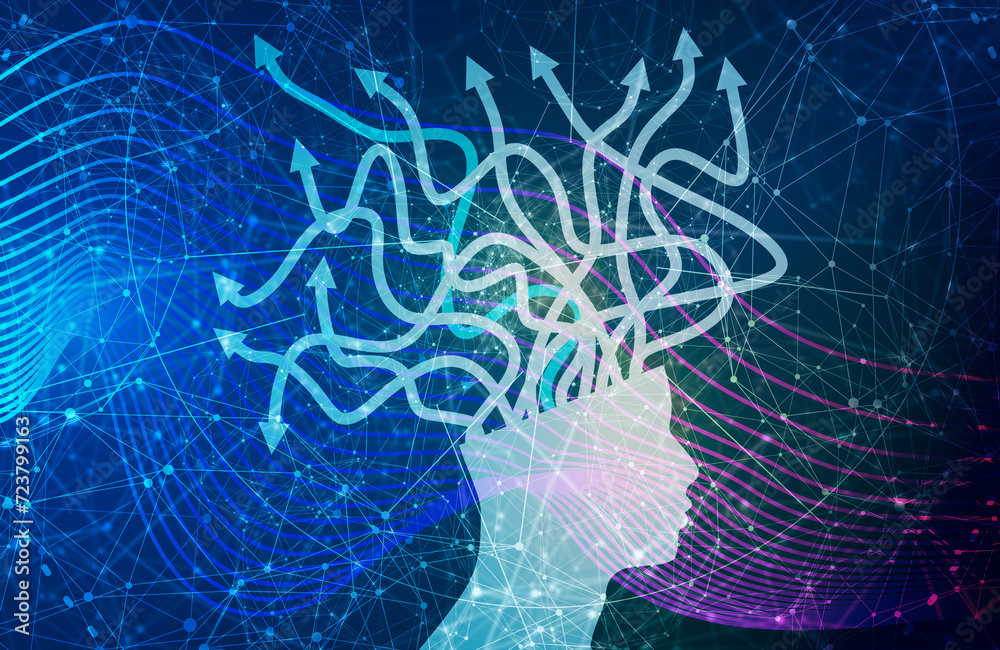 Thinking process. Arrow lines from human head. Business solution ...