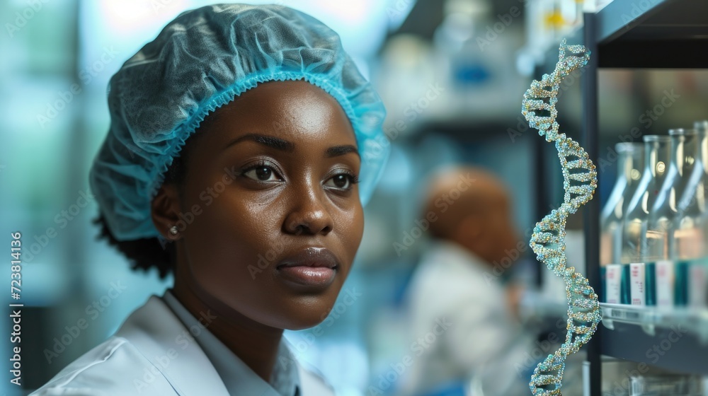 Researcher Observing Genetic Structure and researcher in a lab cap ...