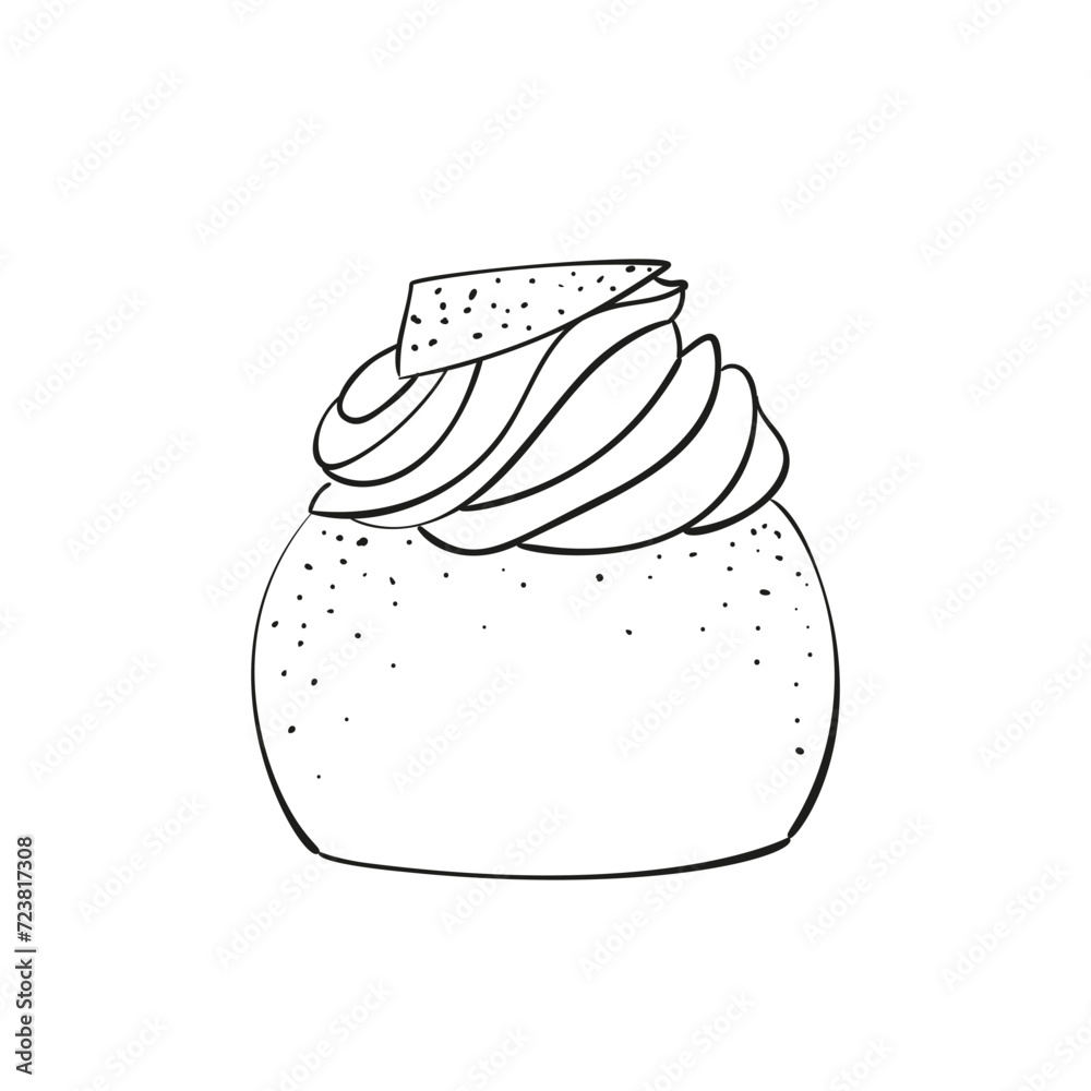 Traditional Swedish semla, hand drawn sketch of sweet pastry isolated ...