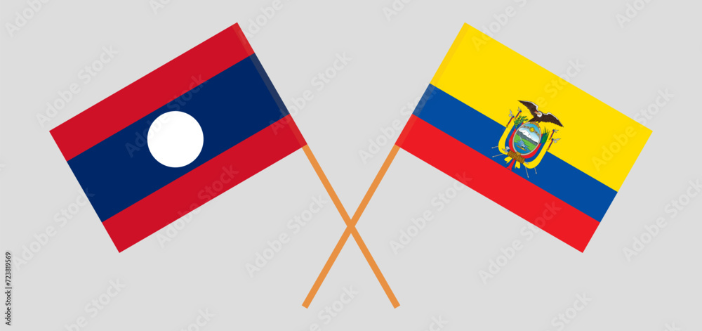 Crossed flags of Laos and Ecuador. Official colors. Correct proportion ...