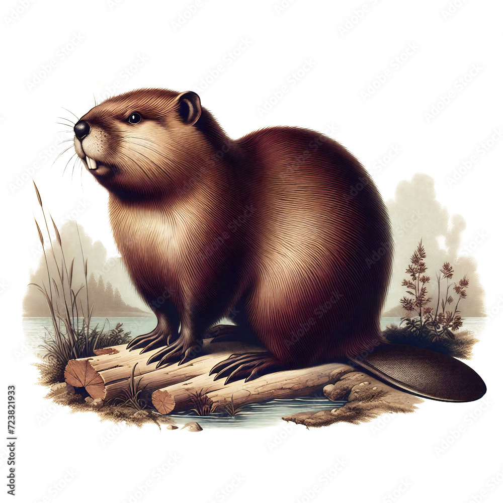 Vintage Lithography of Beaver, the Master Builder of the Animal Kingdom ...
