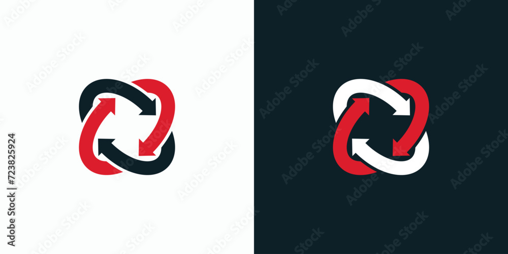 Rotating and overlapping four-way arrow vector logo design. Stock ...