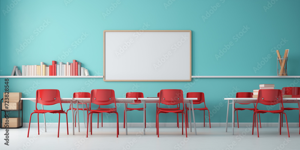 Light green walled classroom with white boards With copy space for text ...