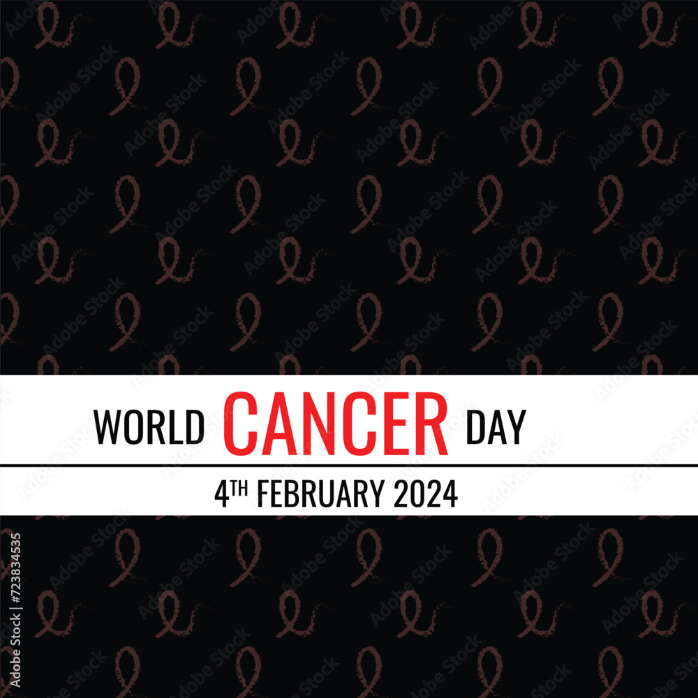 4th February. World Cancer Day square Poster with pink ribbon. Purple ...