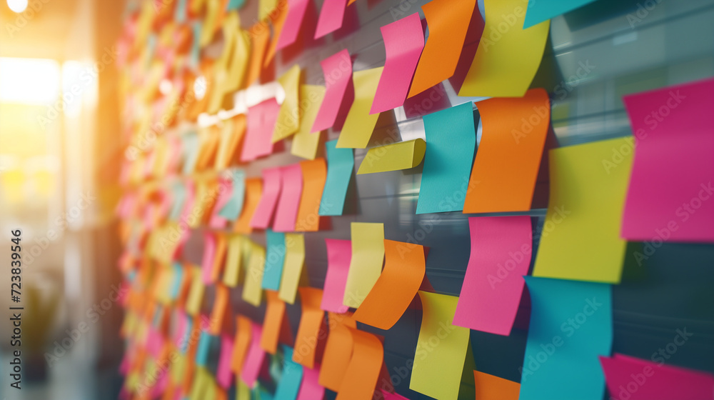 Colorful Post-it Notes on Wall - Brainstorming, Project Planning, and ...