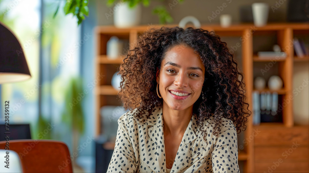 jeune femme métisse, souriante, qui pose dans un bureau Photos | Adobe ...