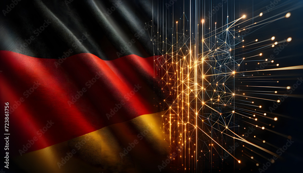 Digitalization in Germany. German flag goes over into digital data ...
