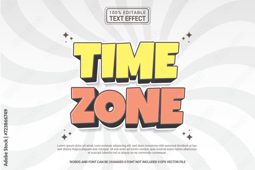 Editable text effect Time zone 3d cartoon template style modern premium ...