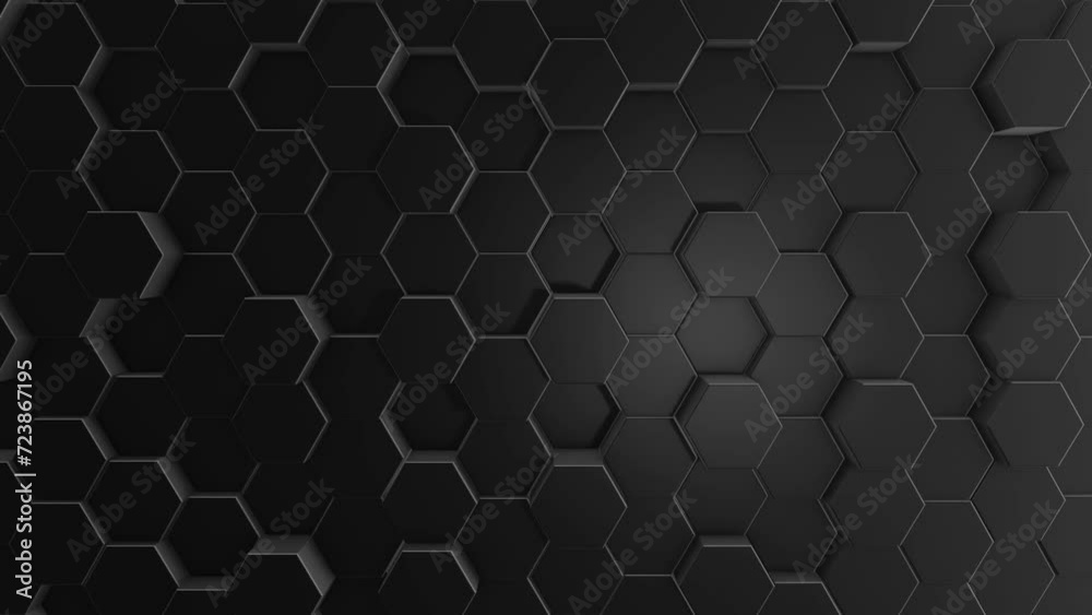 Abstract Black Hexagon Geometric Surface. Motion Background with Black ...