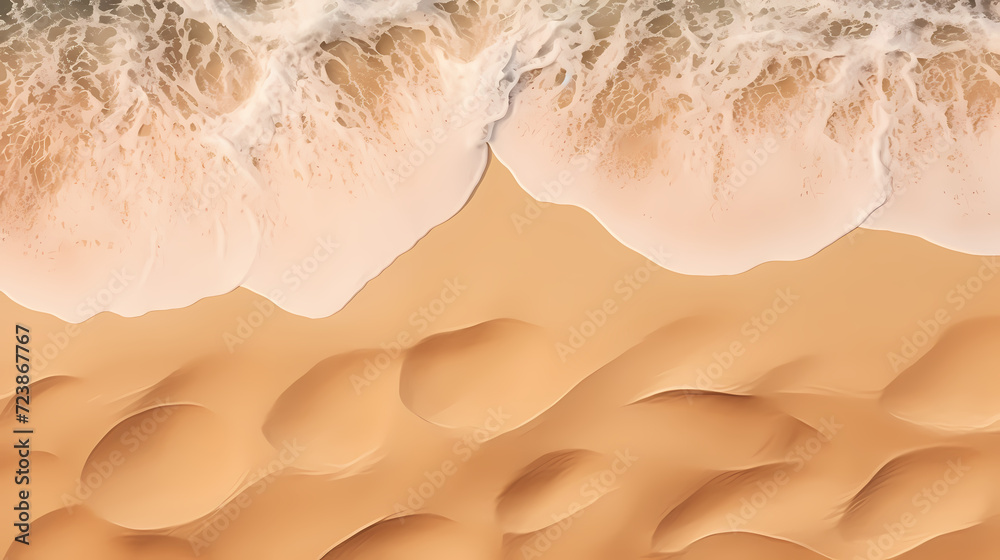 Sandy beach with light blue transparent water waves and sunlight ...