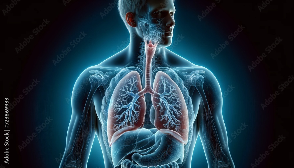 Detailed Human Respiratory System Anatomy with Visible Trachea and ...