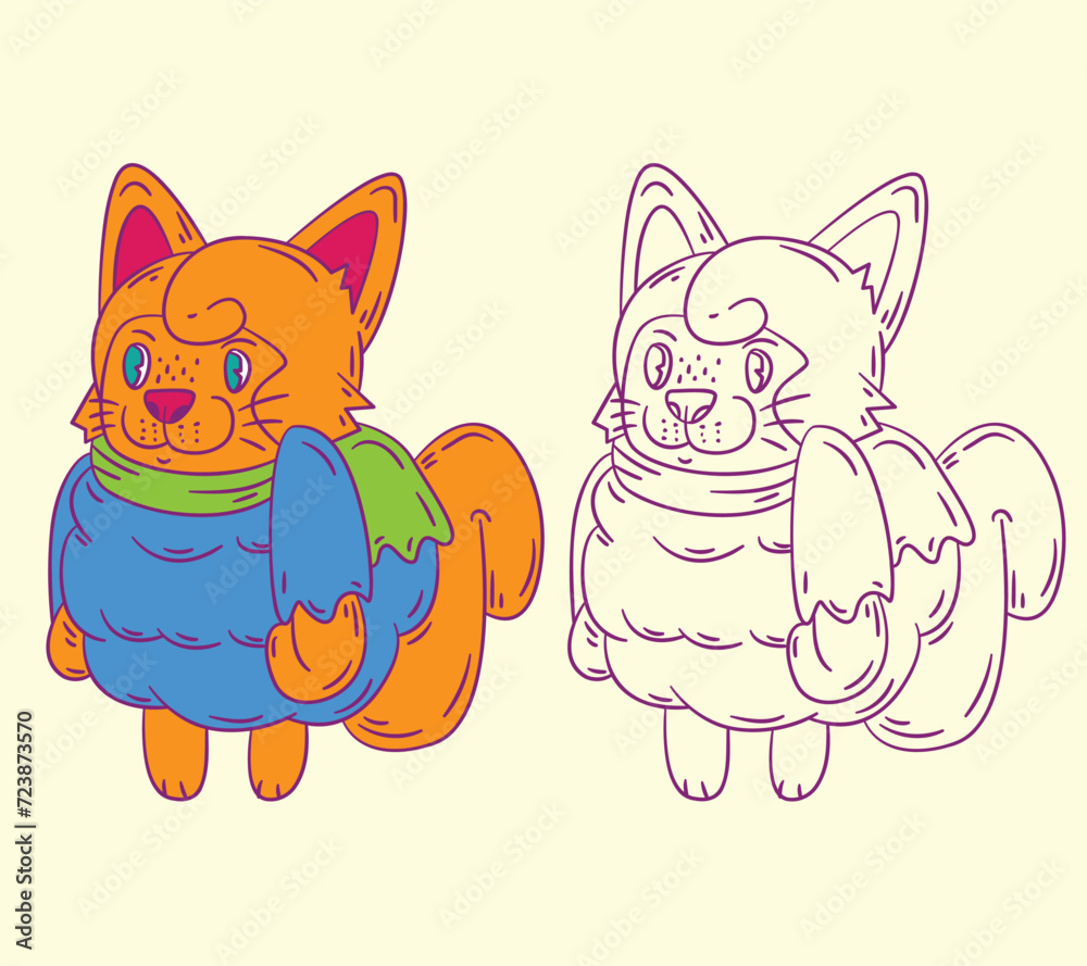 cute animal doodle illustration for coloring page drawing book Stock ...