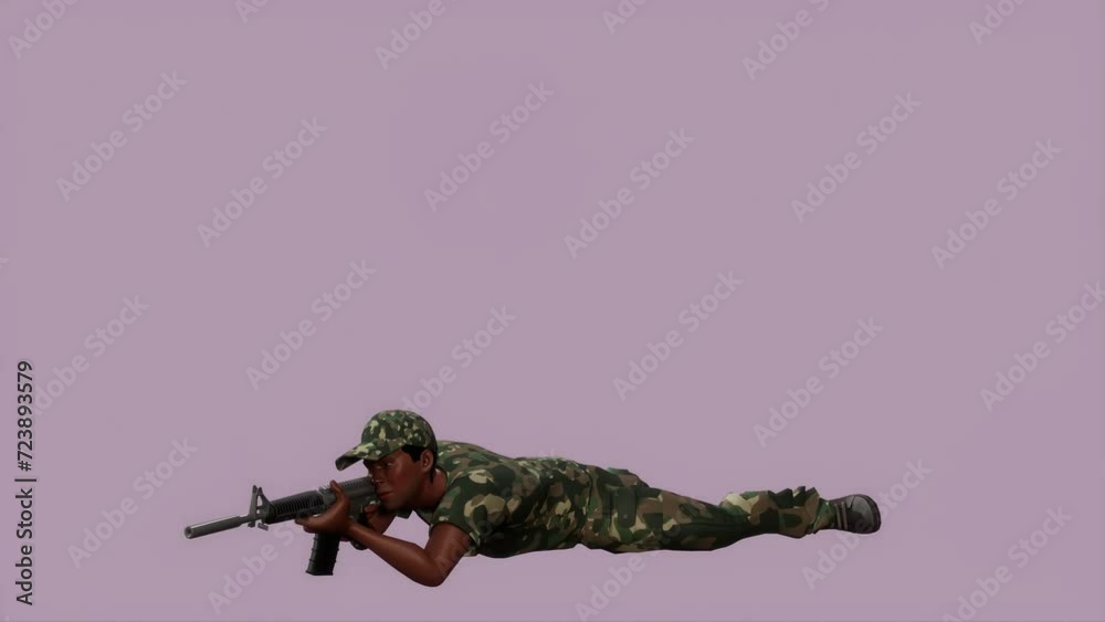 Dynamic 3D animated video featuring a soldier character with a rifle ...