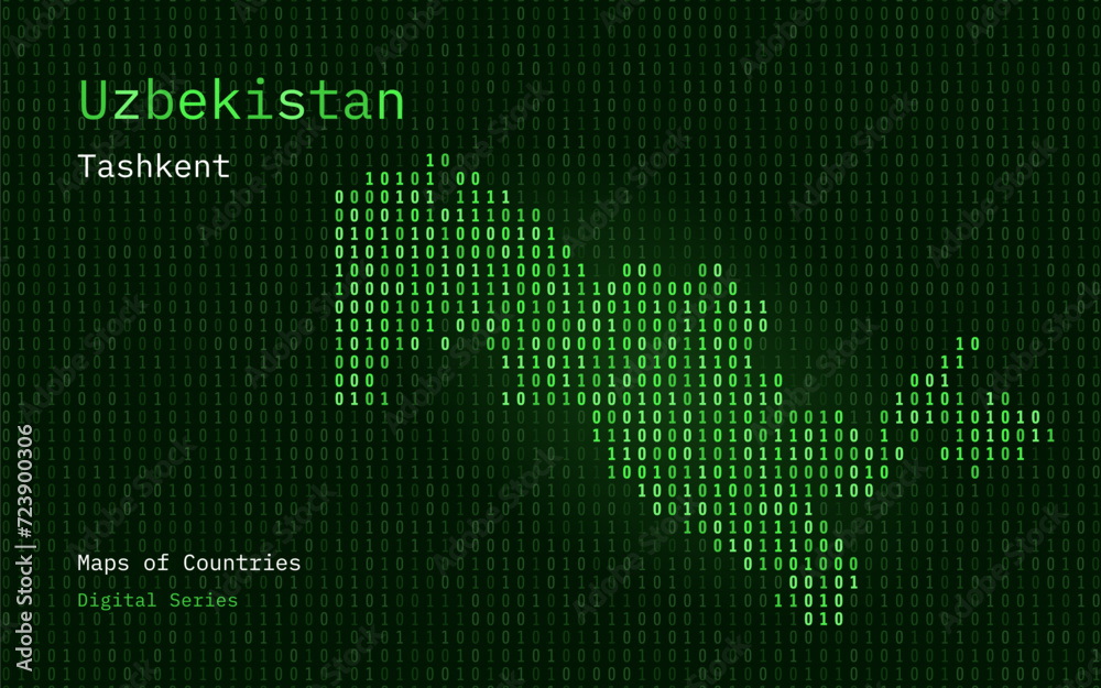 Vetor do Stock: Uzbekistan Map Shown in Binary Code Pattern. TSMC. Matrix numbers, zero, one ...
