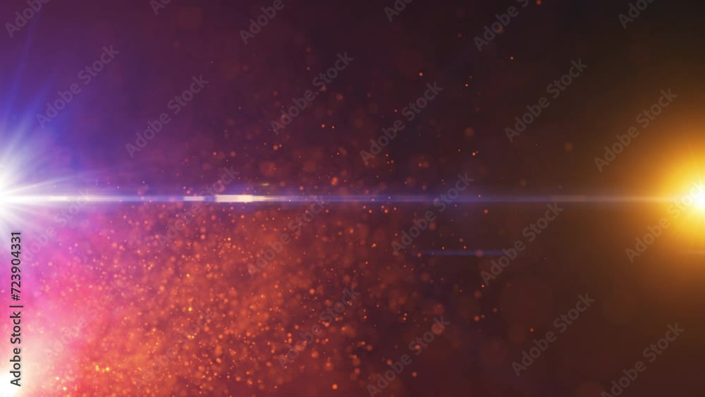 Blue orange optical lens flare light smoke cloud with flow fire ...