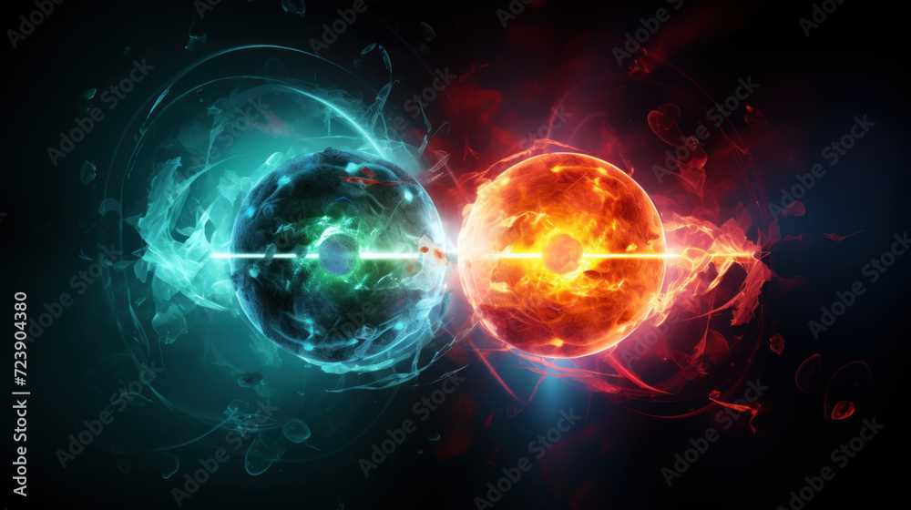 Scientific concept of depicting the fusion of two atoms. Sci-fi ...