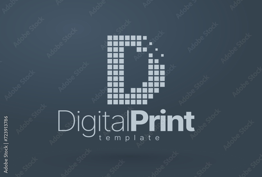 Logo Digital Print. Letter D it consists of squares. Printing theme ...