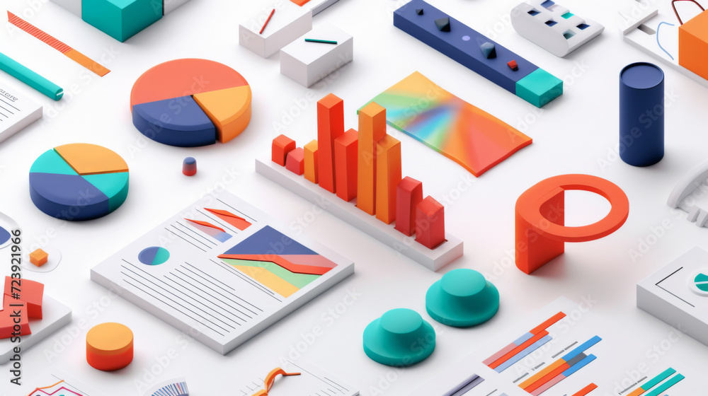 Modern colorful 3D infographics. Statistics Business 3d Pie Chart, Bars ...