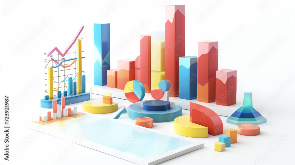 Modern colorful 3D infographics. Statistics Business 3d Pie Chart, Bars ...