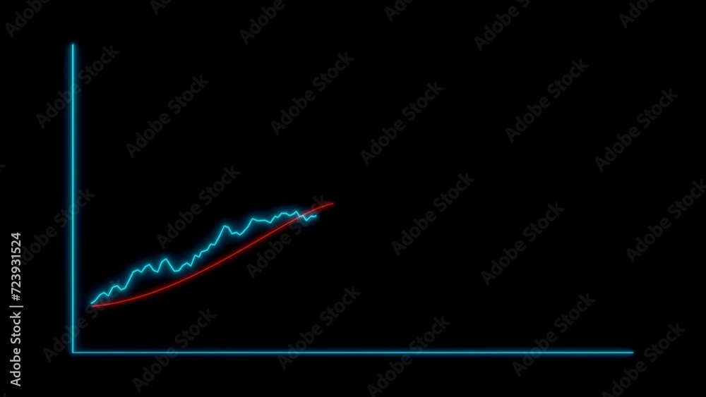 Graph in blue. Line chart moving up. Red moving average line. Stock ...