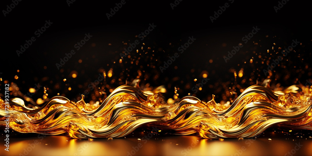 abstract golden background with liquid wave of melted gold material and ...