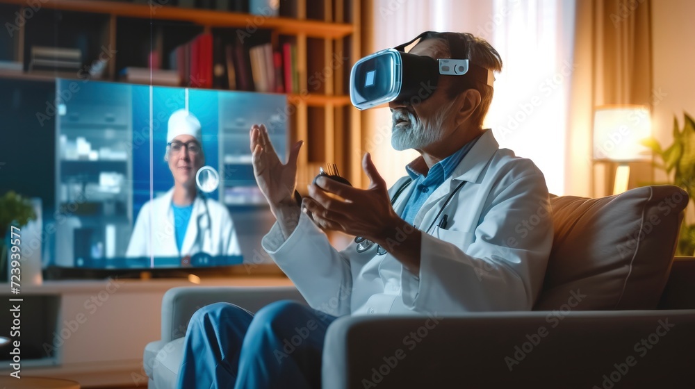 using virtual reality at home for a doctor's examination, a 3D hologram ...