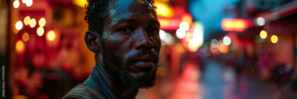 Portrait of a handsome African man with dark skin. Concept: pronounced ...