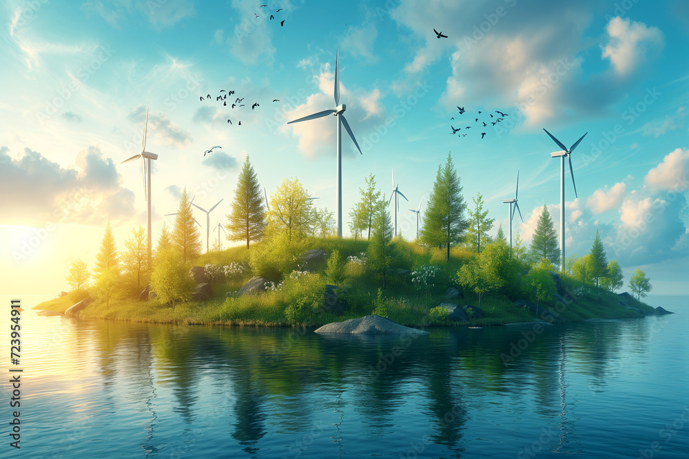 Wind generator, green energy. Wind turbines renewable energy ...