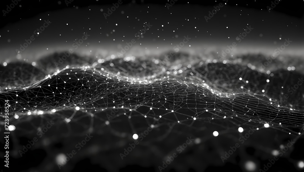 Moody grayscale abstract technology background with a cyber network ...