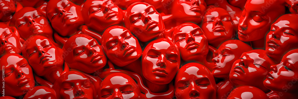 shiny red female mannequin dolls. Abstract Mannequin Heads background ...