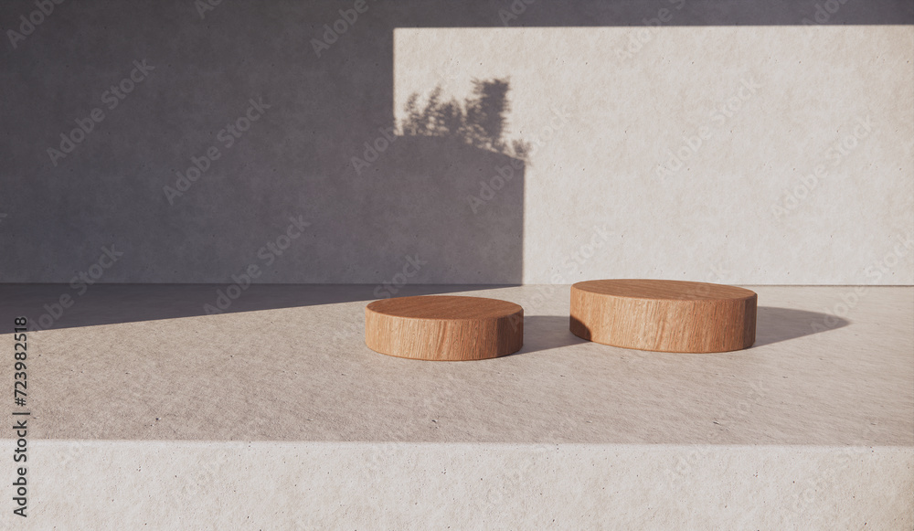 2 solid wood rounds, wooden podium, display stand mockup template ...