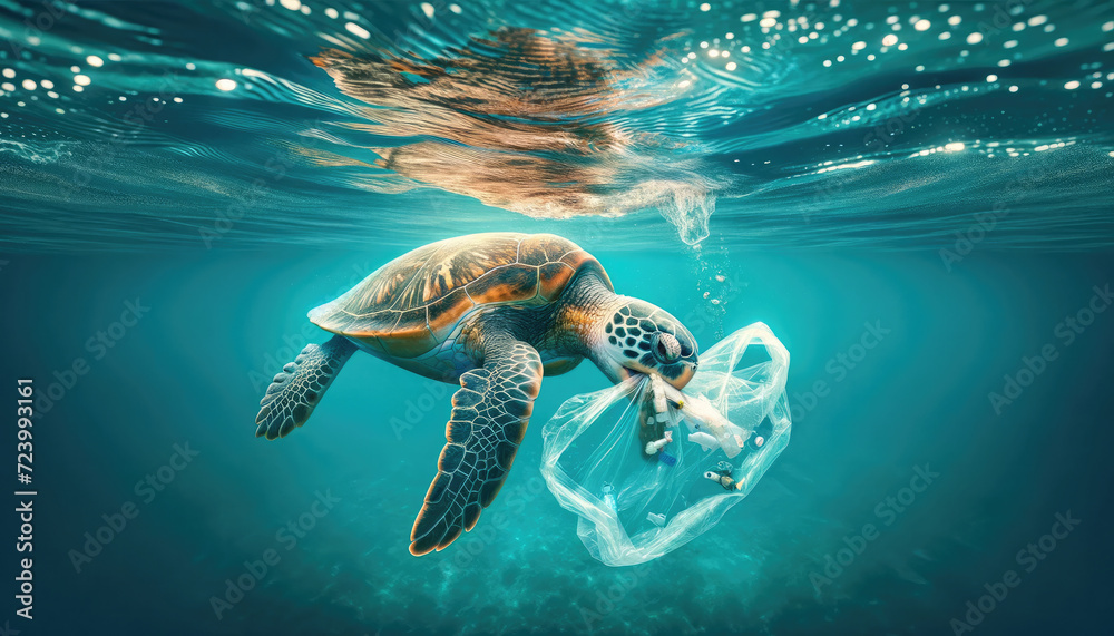 Sea Turtle Eating Plastic Debris - a heap of plastic waste ...