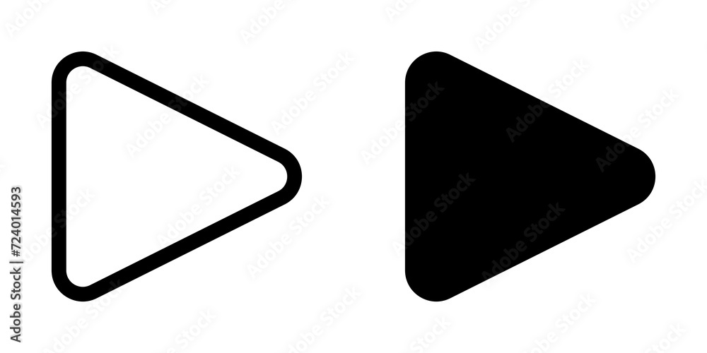 Editable vector play button icon. Black, transparent white background ...