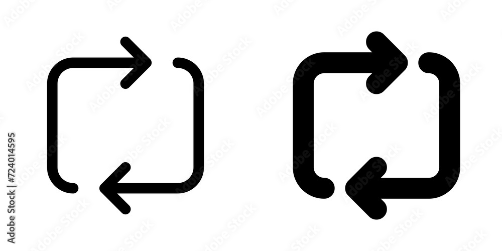 Editable vector loop repeat icon. Black, transparent white background ...