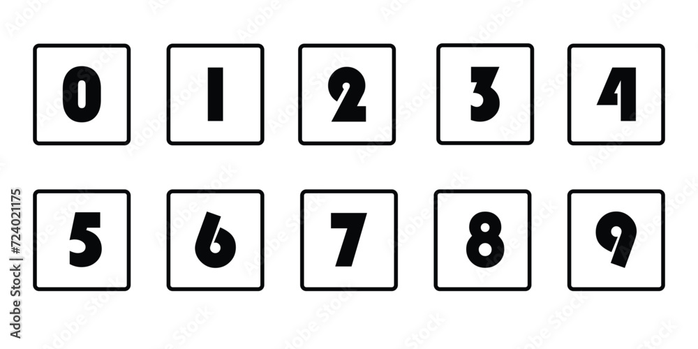 Simple numbers symbol set. Black isolated font in vector with ...