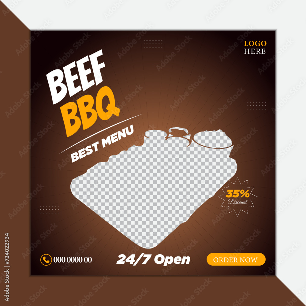 Bbq social media post and instagram banner design template for food ...