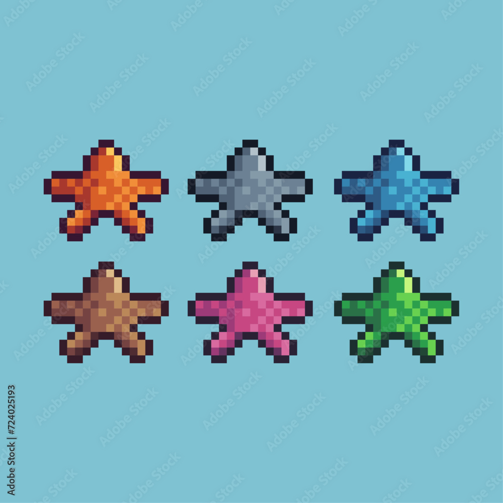 Pixel art sets icon of star variation color. Star icon on pixelated ...