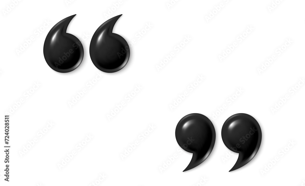 Double quote mark 3d icons. Set of quotation marks, black double comma ...