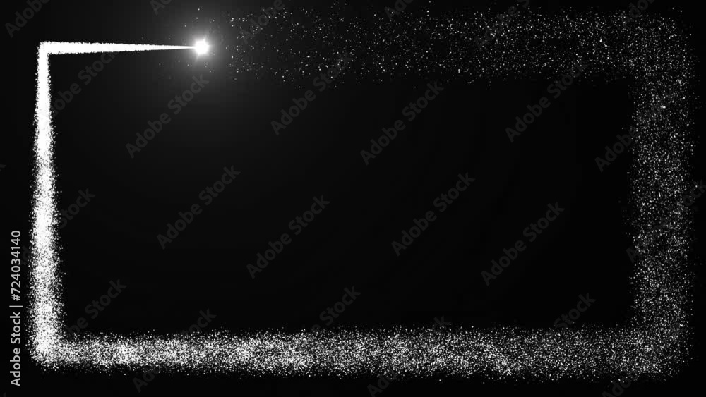 Bright light source draws a rectangular frame of white particles on a ...