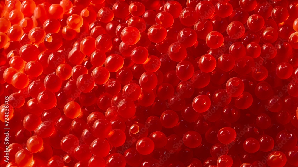 An abstract background of red tobiko fish roe. Flying fish roe in high ...