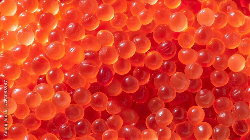 An abstract background of red tobiko fish roe. Flying fish roe in high ...