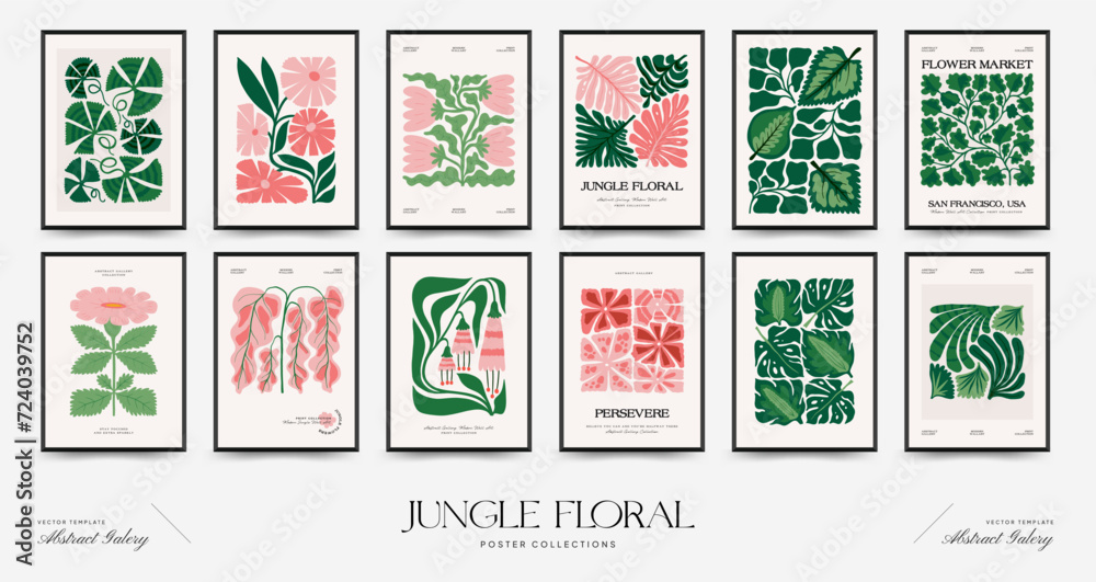 Abstract floral posters template. Modern trendy Matisse minimal style ...