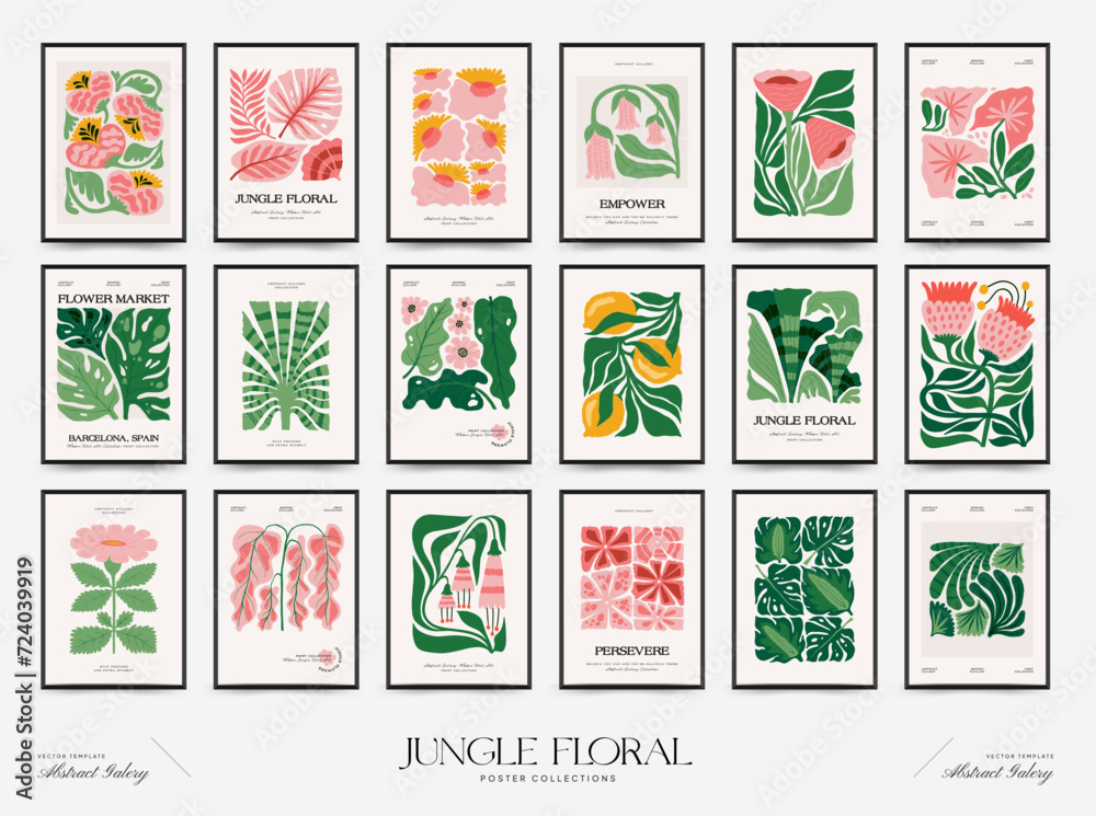 Abstract floral posters template. Modern trendy Matisse minimal style ...