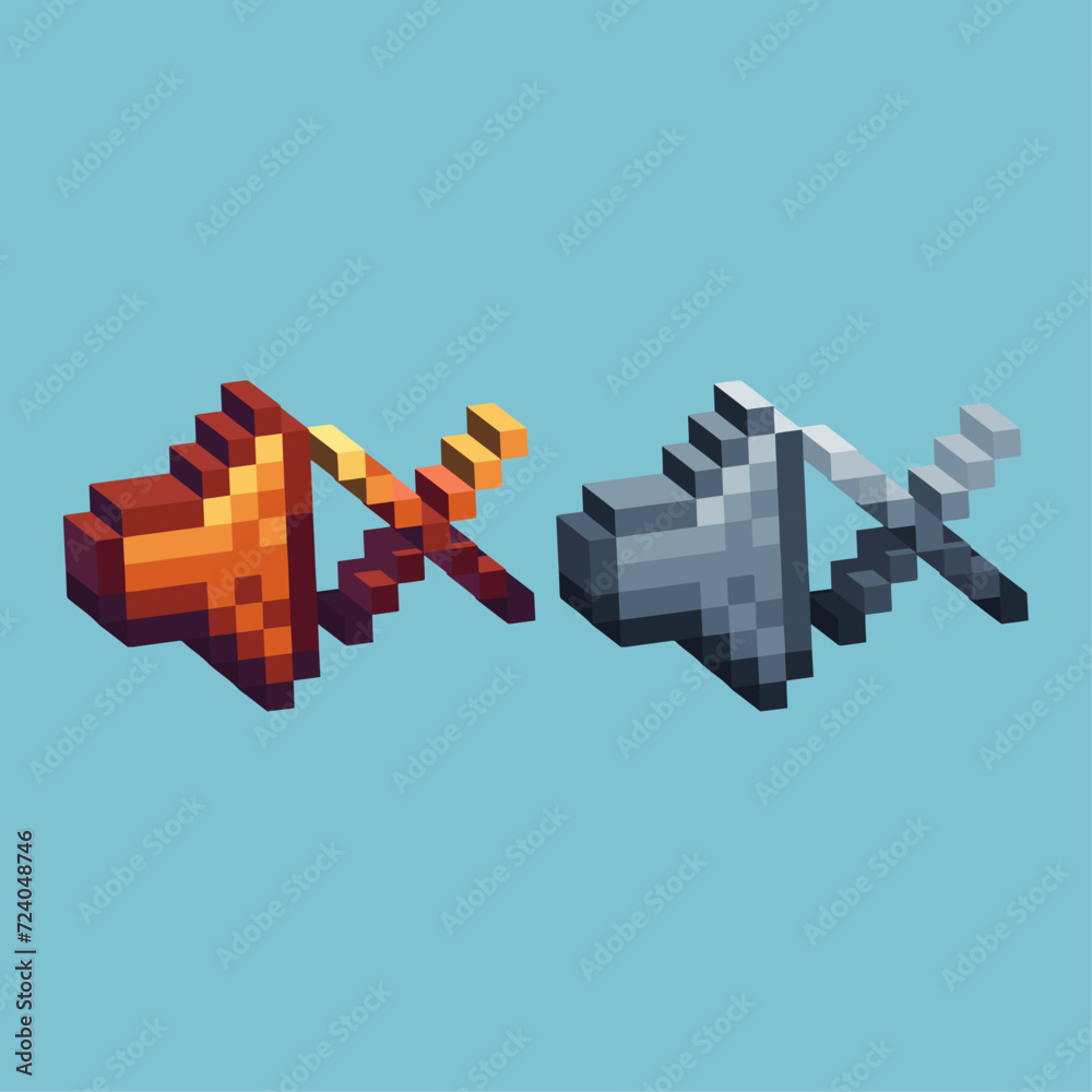 Isometric Pixel art 3d of sound mute icon for items asset. Mute icon on ...