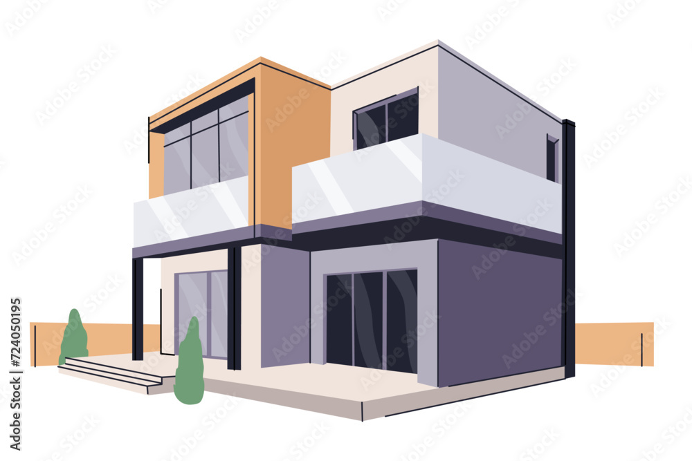 Modular construction of houses. Architecture. Modern house. Glass and ...