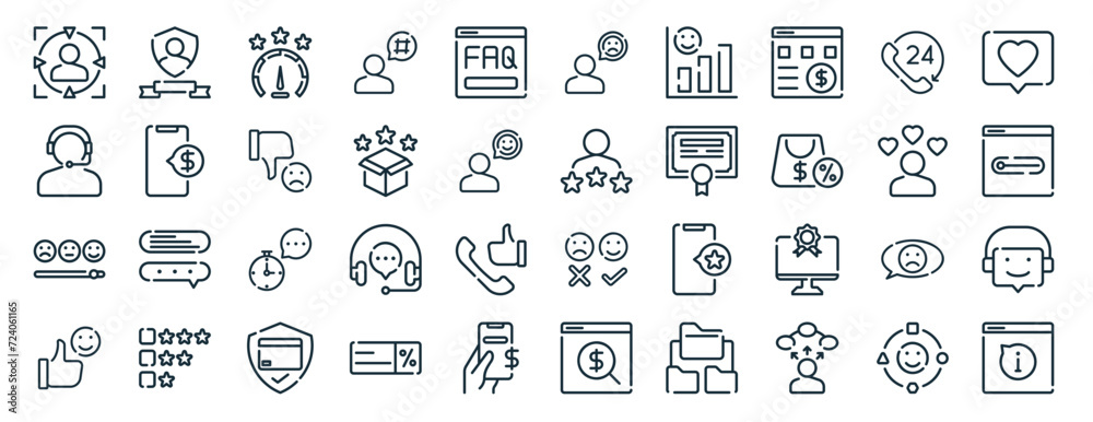 set of 40 outline web customer experience icons such as safety ...