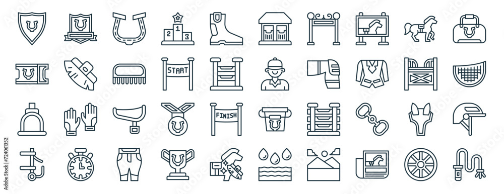 set of 40 outline web horse riding icons such as badge, ticket, belt ...