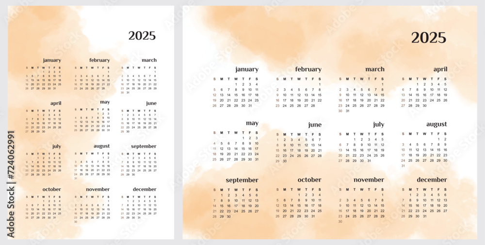 2025 Calendar. Set of 2 Simple Calendars on White Background With Light ...