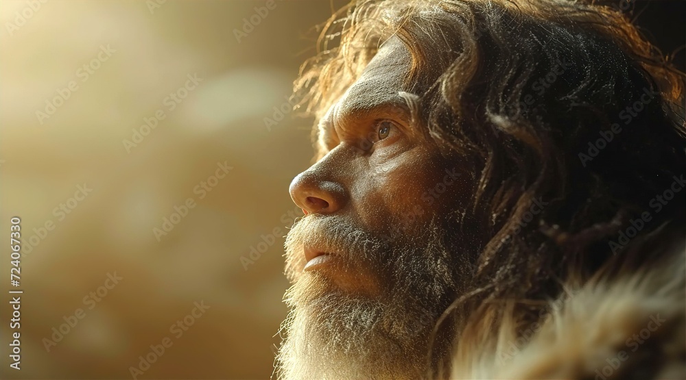 Neanderthal man face reconstruction as in museum Stock Photo | Adobe Stock